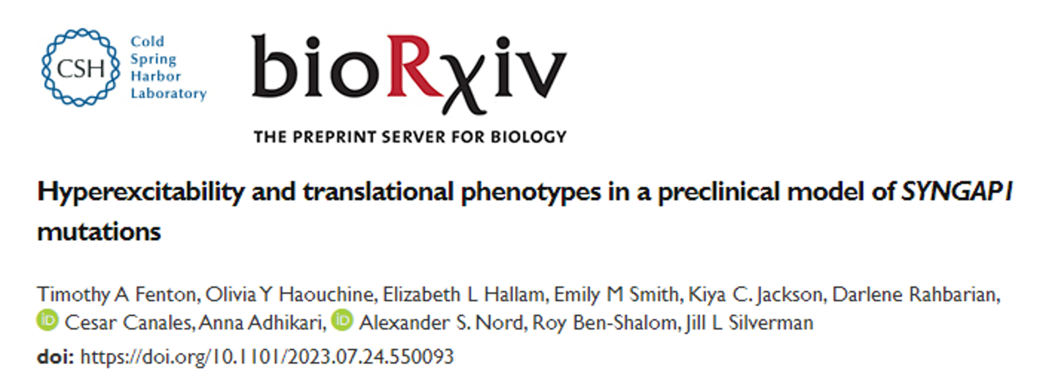 Preprint of translational phenotypes in a SYNGAP1 model out on bioRxiv ...